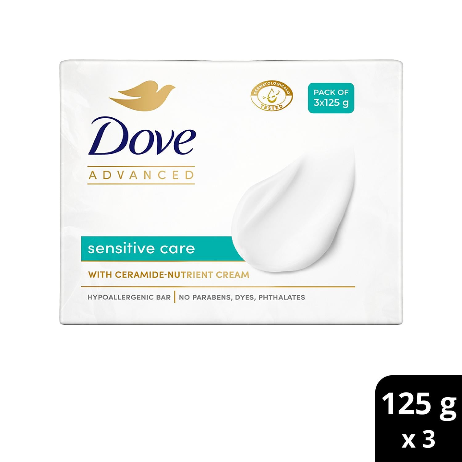 Dove Advanced Sensitive Care Bar with Ceramide nutrient cream, 3x125g