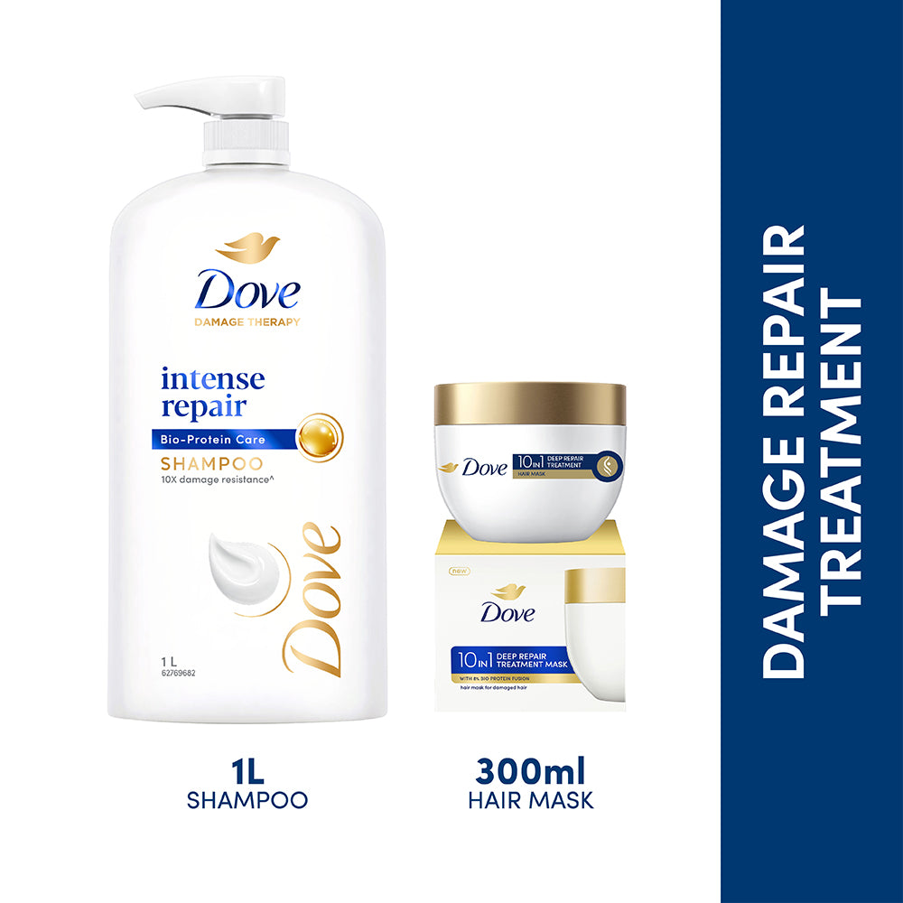 Dove Intense Repair Shampoo 1L & Dove 10 in 1 Deep Repair Treatment Ha