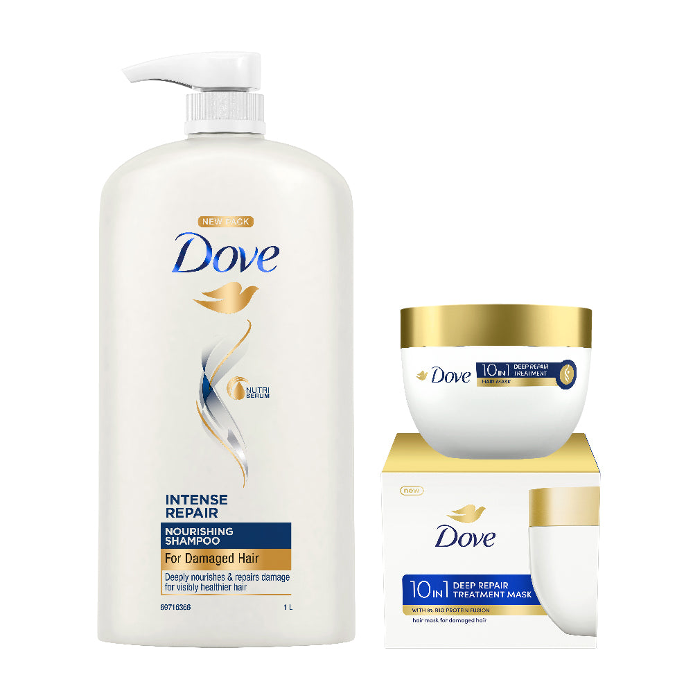 Dove Intense Repair Shampoo 1L & Dove 10 in 1 Deep Repair Treatment Ha