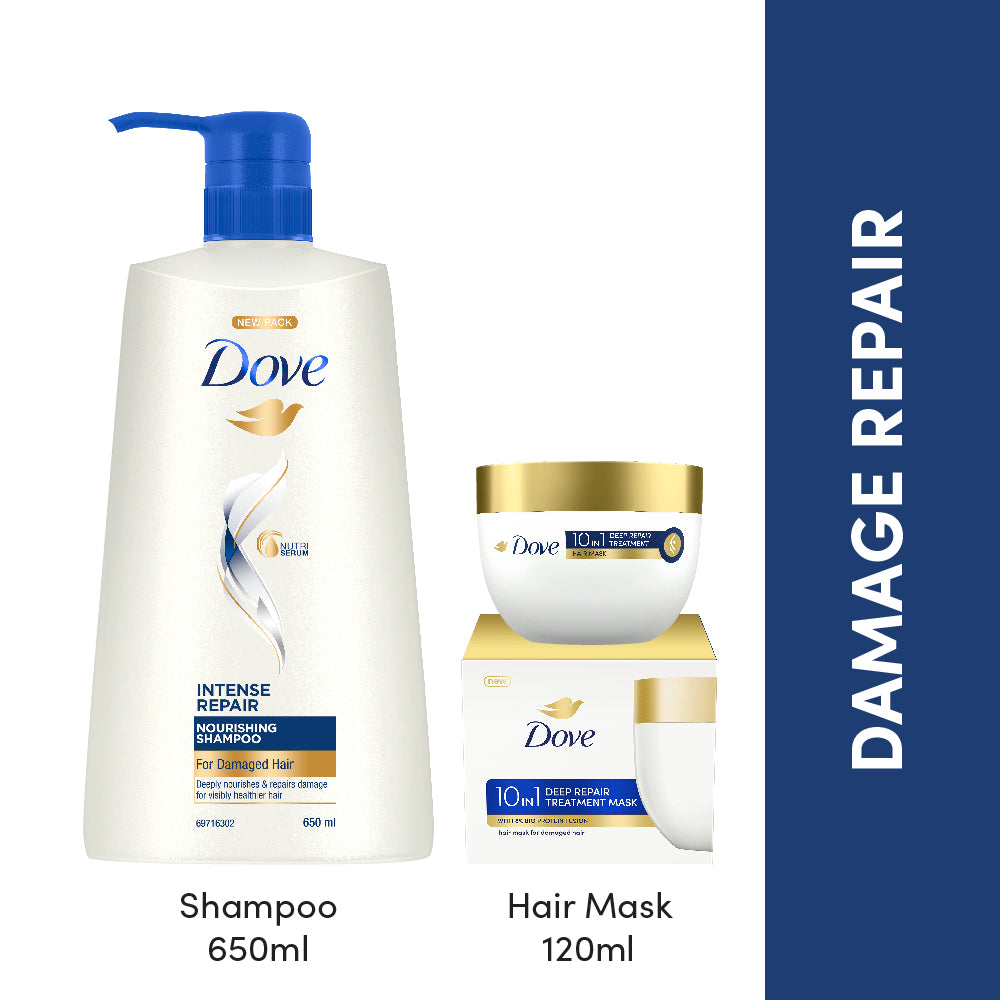 Dove Intense Repair Shampoo 650ml & Dove 10 in 1 Deep Repair Treatment