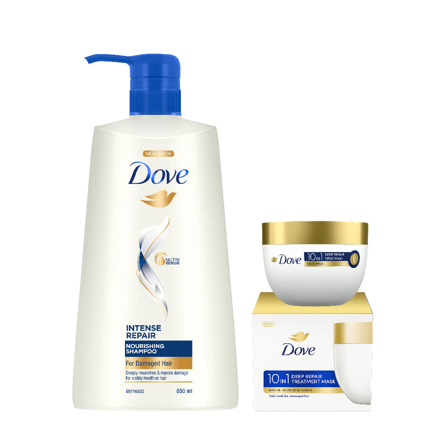 Dove Intense Repair Shampoo 650ml & Dove 10 in 1 Deep Repair Treatment