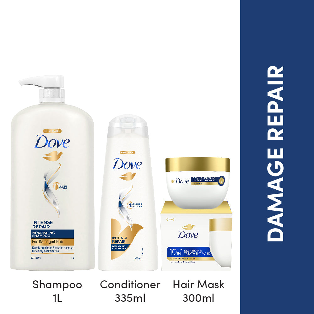 Dove Intense Repair Shampoo 1L, Intense Repair Conditioner 340ml & 10