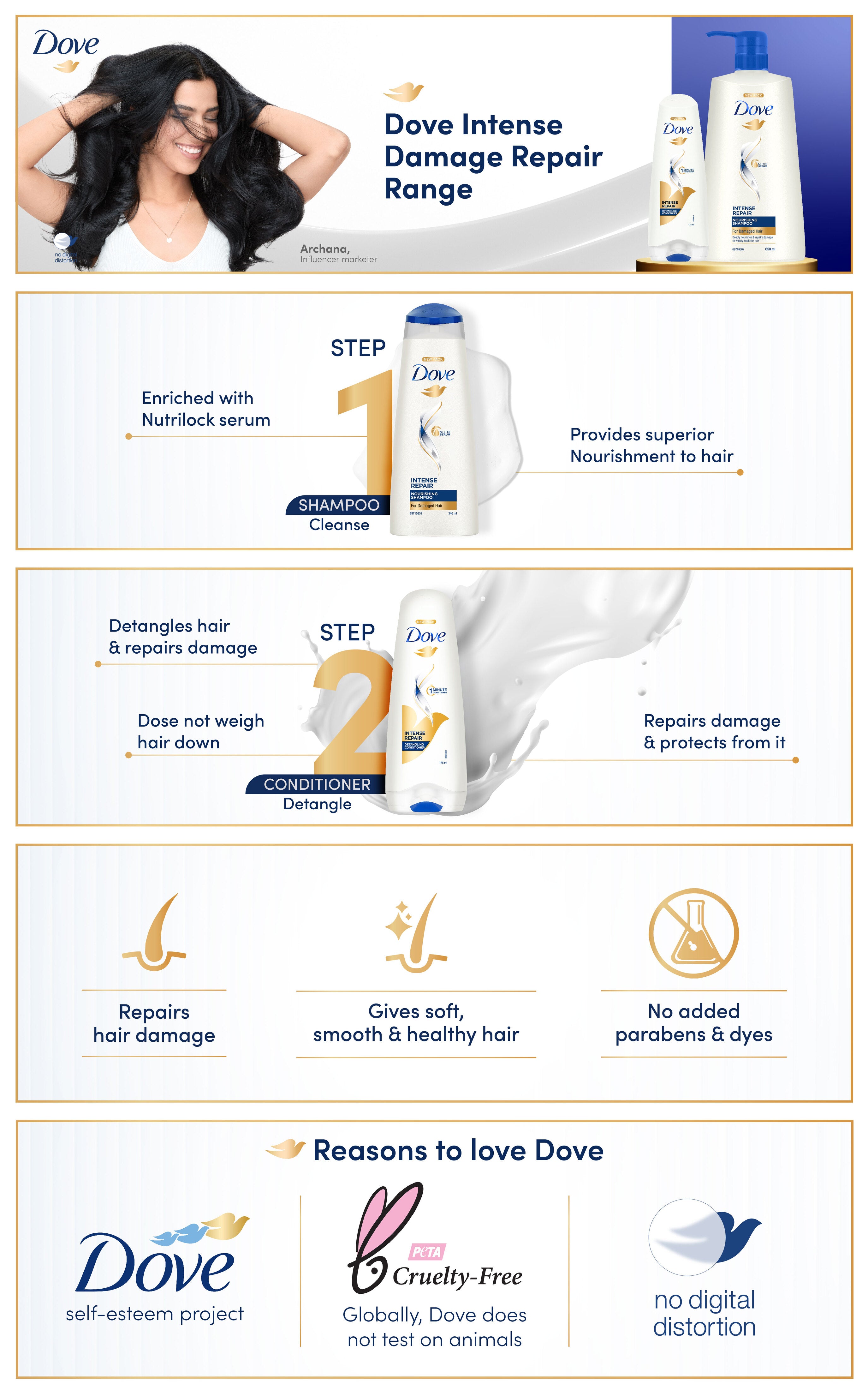 Dove Intense Repair Shampoo 650ml & Conditioner 175ml (Combo Pack)